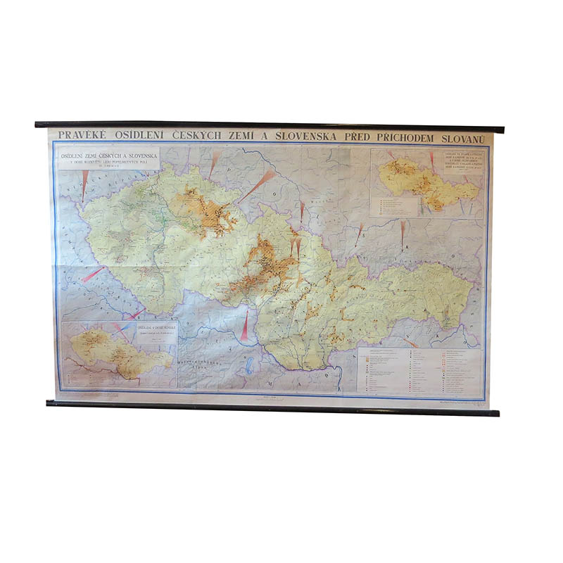 Starožitná Velká nástěnná mapa - Pravěké Československo